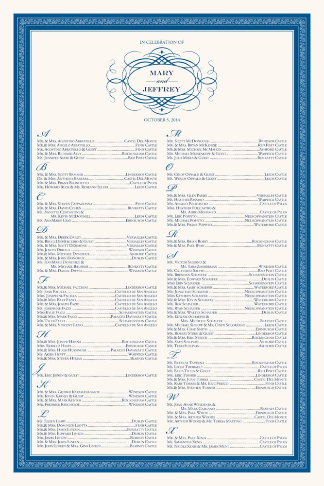 Flourish Monogram 16 Wedding Seating Chart with Celtic Vine Border | Seating Arrangement Chart ...